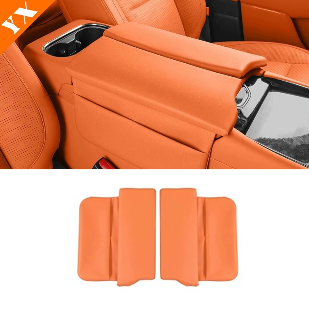 Для GEELY Lynk & Co 900 2025-2026, кожаный черный/белый автомобильный центральный чехол на подлокотник, автомобильный подлокотник с центральным управлением, поверхностный чехол Orange 2pcs