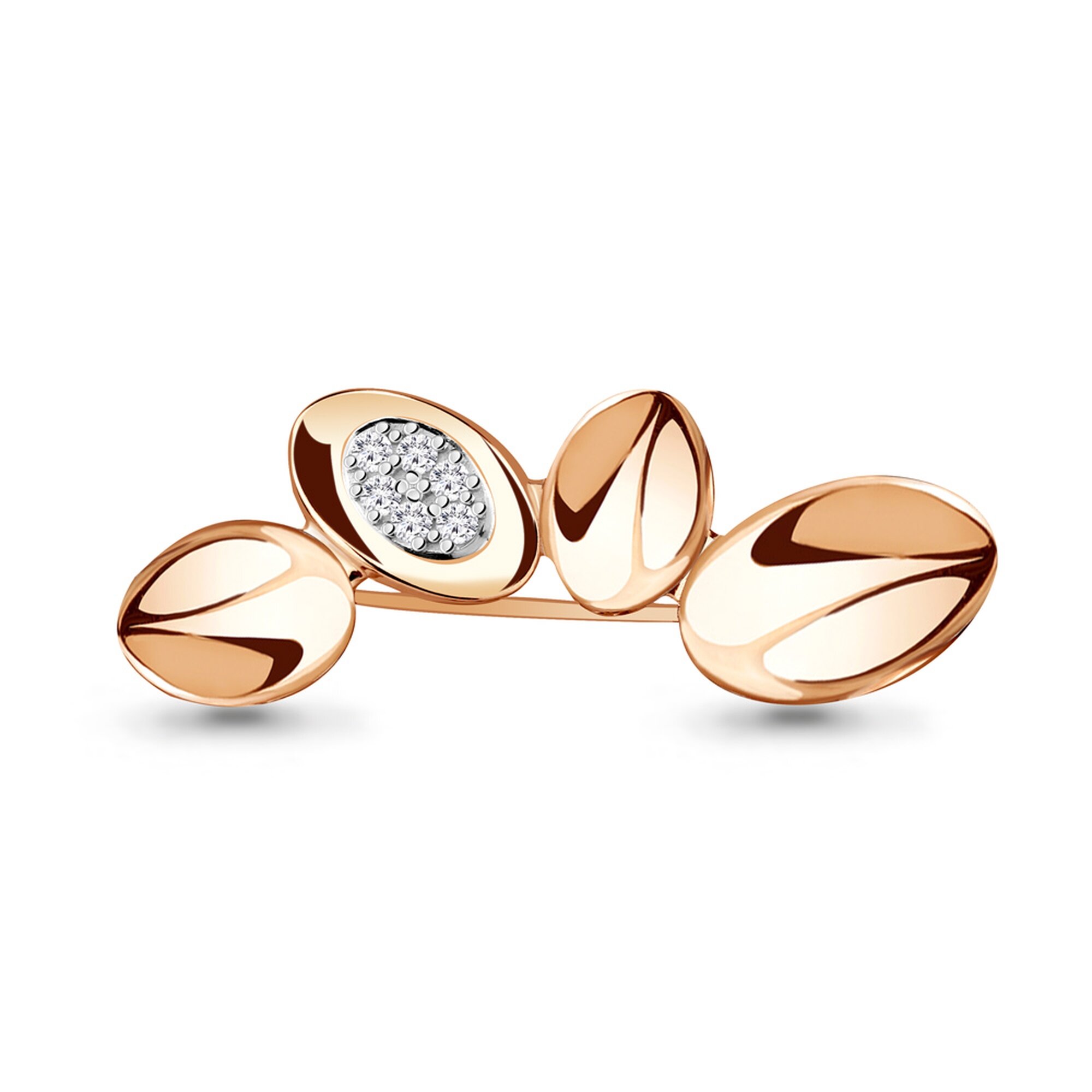 Брошь, серебро, 925 проба, золочение, фианит