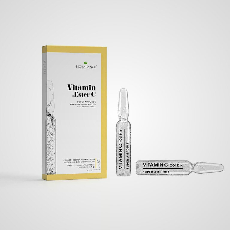 Ампула для лица с витамином С 15% 10*2 мл BIOBALANCE SUPER AMPOULE VITAMIN C ESTER ETHYLATED ASCORBIC ACID 15% Ампулы 10*2 мл