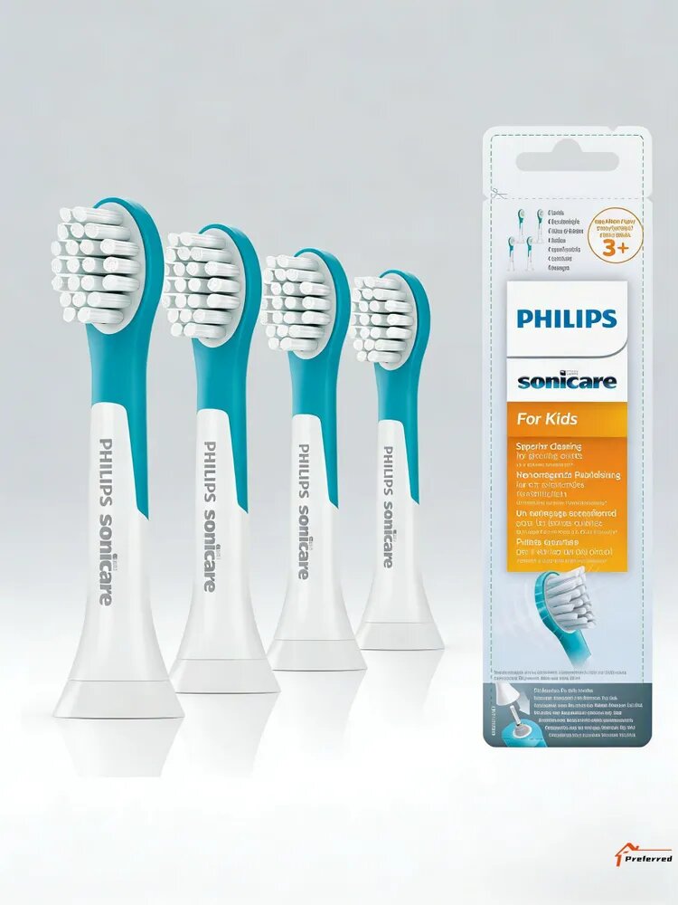 Preferred YouVogue Насадки для электрической зубной щетки Philips Sonicare Kids HX6034/33 для детей (3+), для бережного очищения, 4 шт