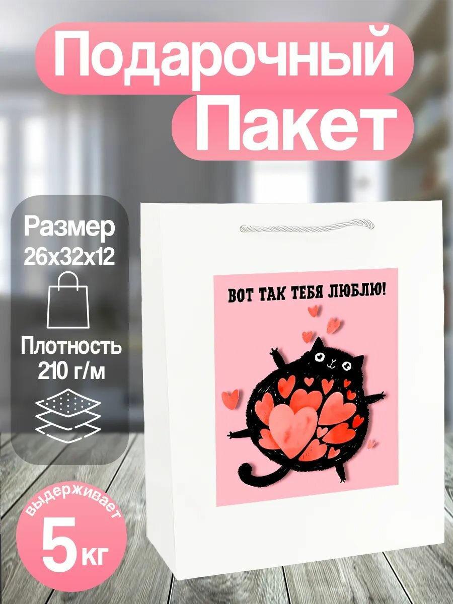 Пакет подарочный на 14 февраля, упаковка для подарка, 26х31 см