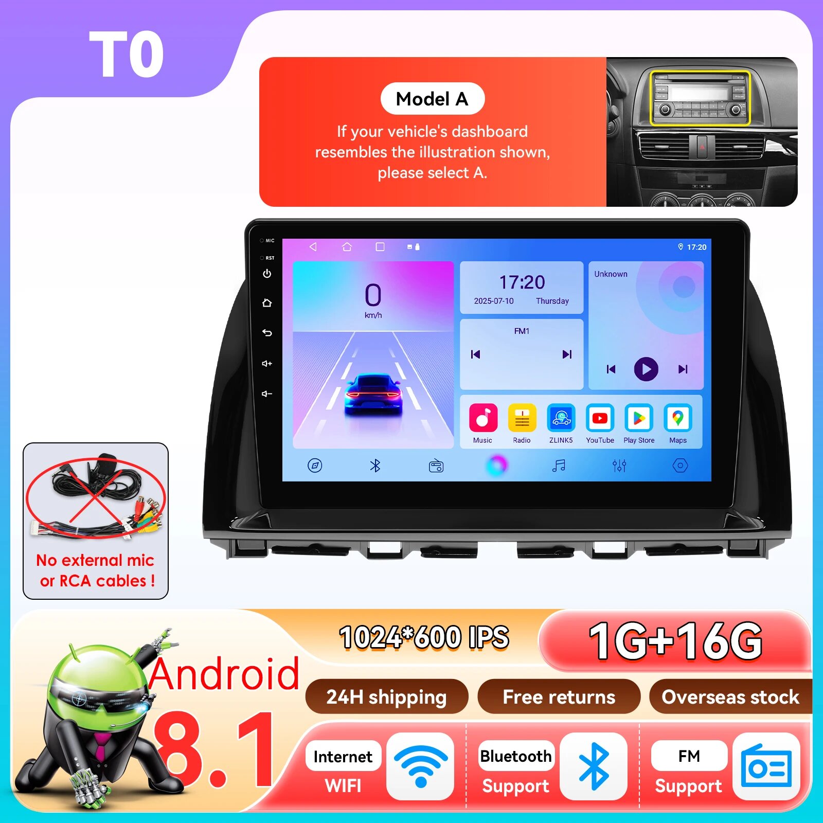 Автомагнитола Hizpo 10.1 дюйма для Mazda CX-5 2012-2015 с GPS-навигацией, головным устройством 6115, RDS и беспроводным CarPlay A-4core 1G 16G -T0