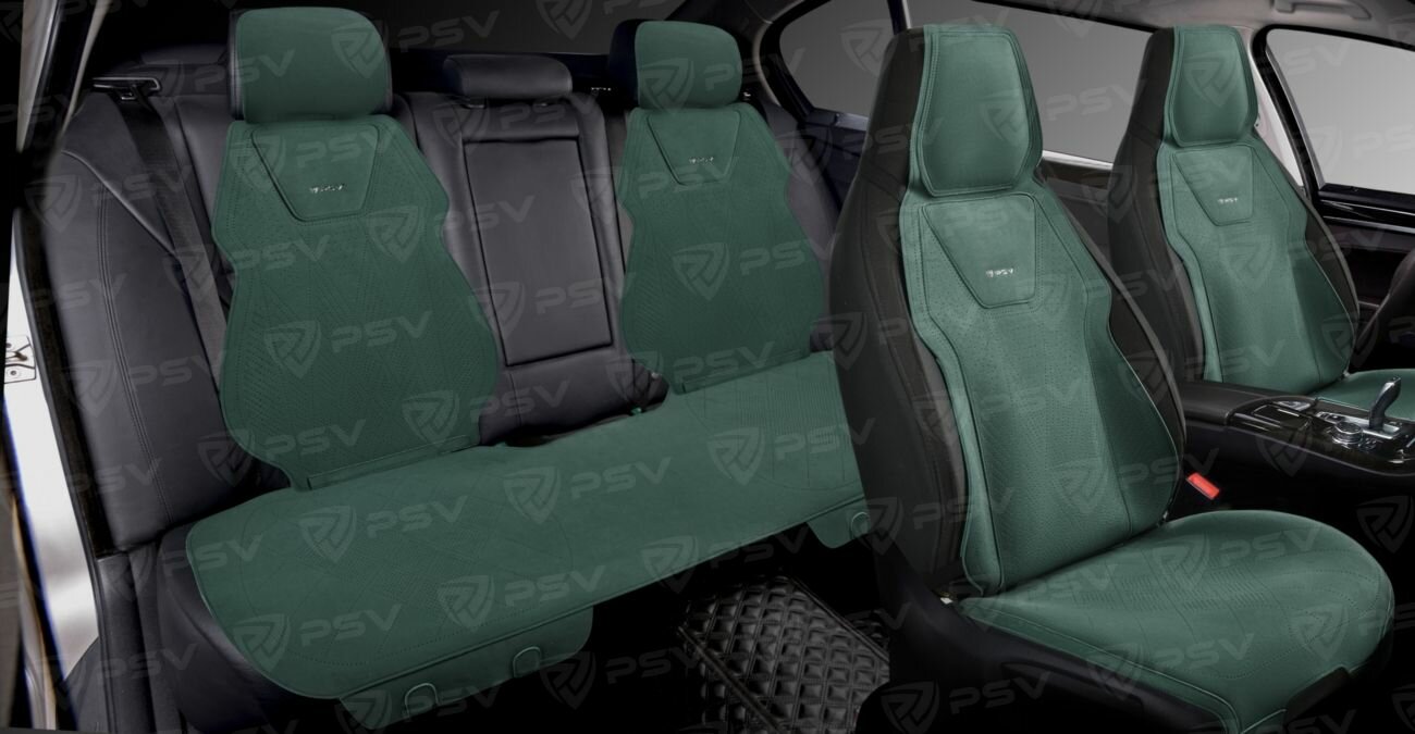 Накидки чехлы на сиденья из алькантары в машину автомобильные универсальные на весь салон премиум PSV Taifun (Зеленый)