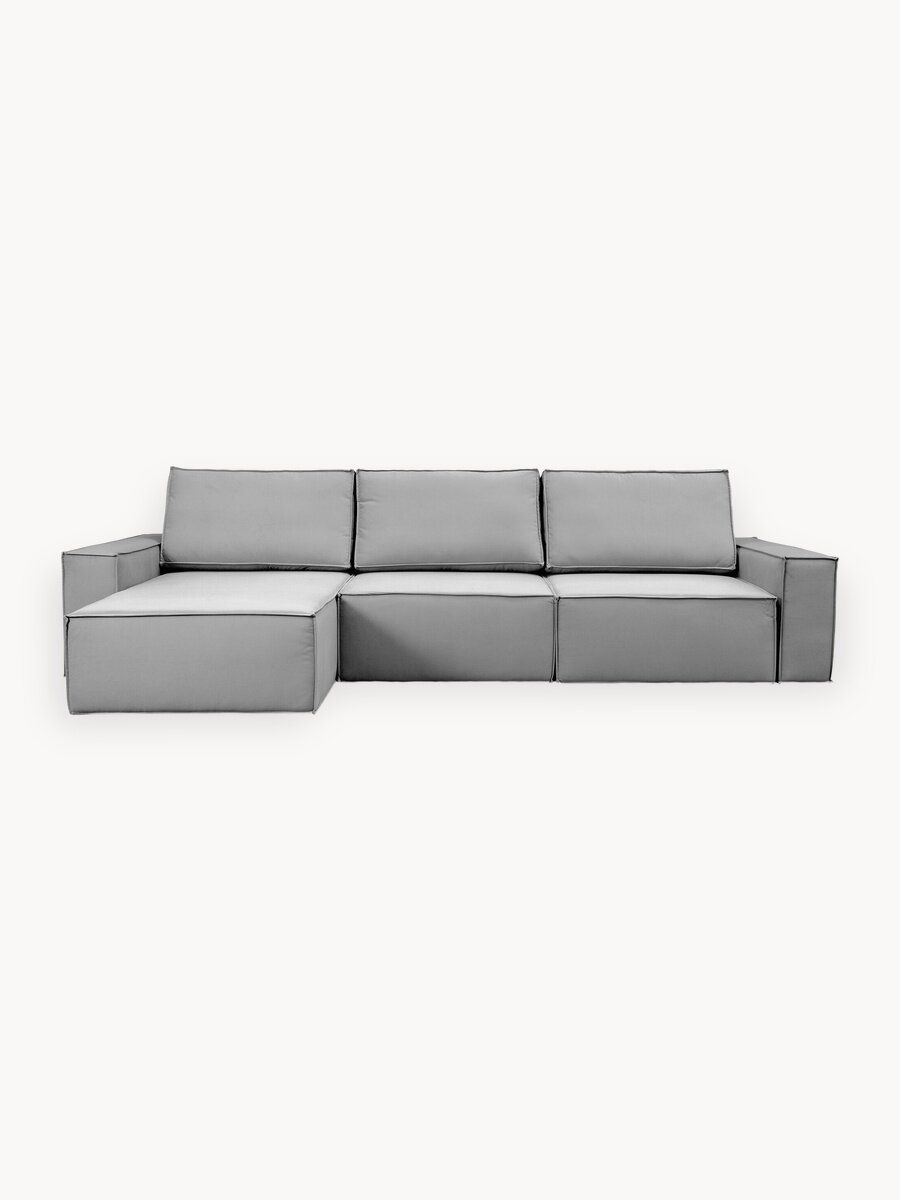 Диван-кровать угловой Конер светло-серый, левый угол, Еврокнижка, 350х155х65 см