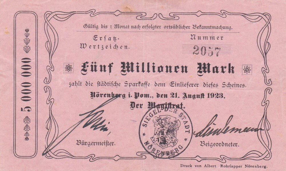 Германия (Веймарская Республика) Норенберг 5000000 марок 1923 г.