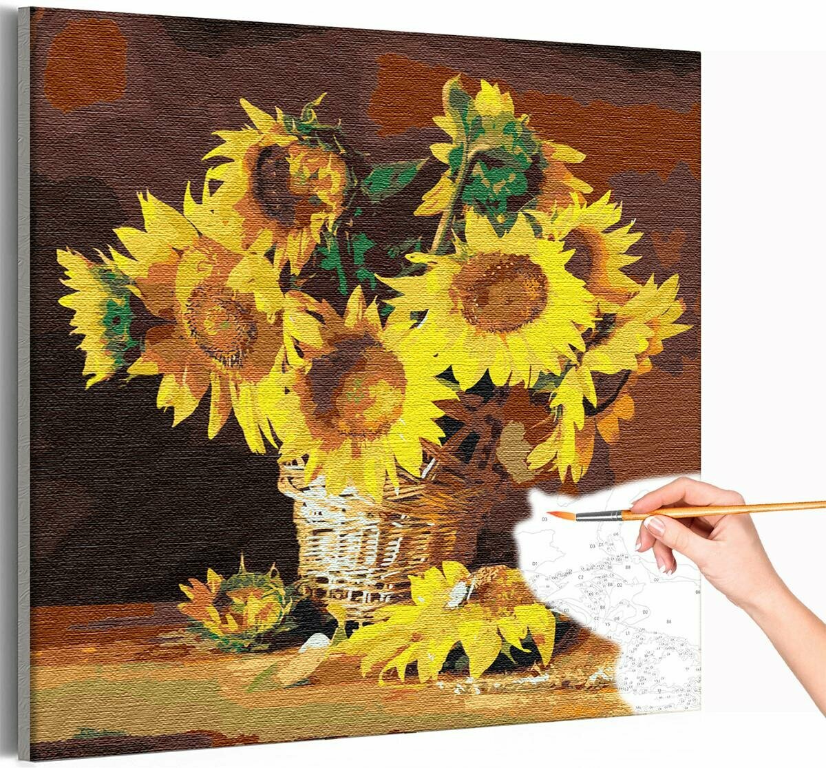 Подсолнухи в корзинке / Цветы / Натюрморт Раскраска картина по номерам на холсте 40х40