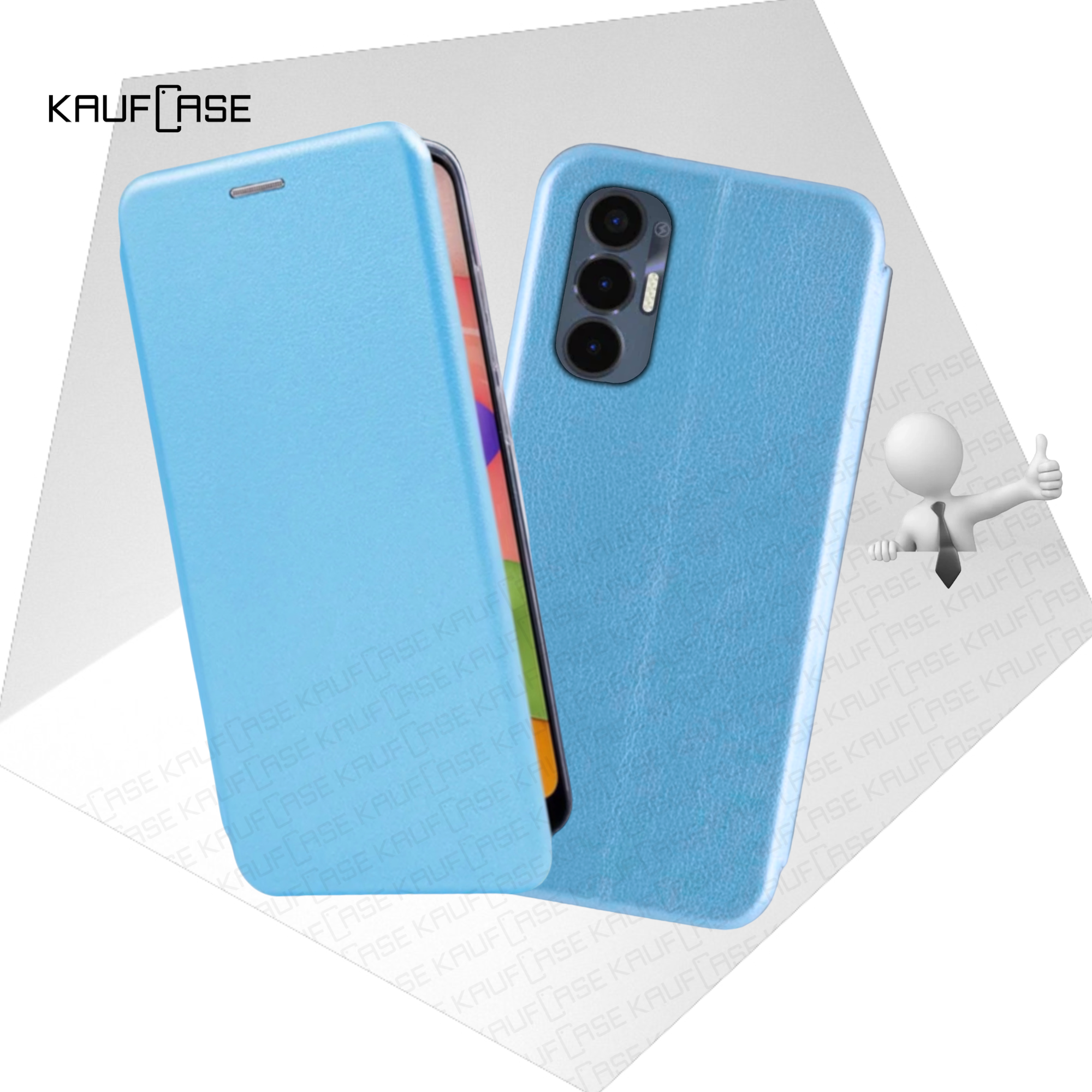 Чехол книжка для телефона Tecno Pova 3 (LF7n) (6.9"), голубой. Текстура под кожу