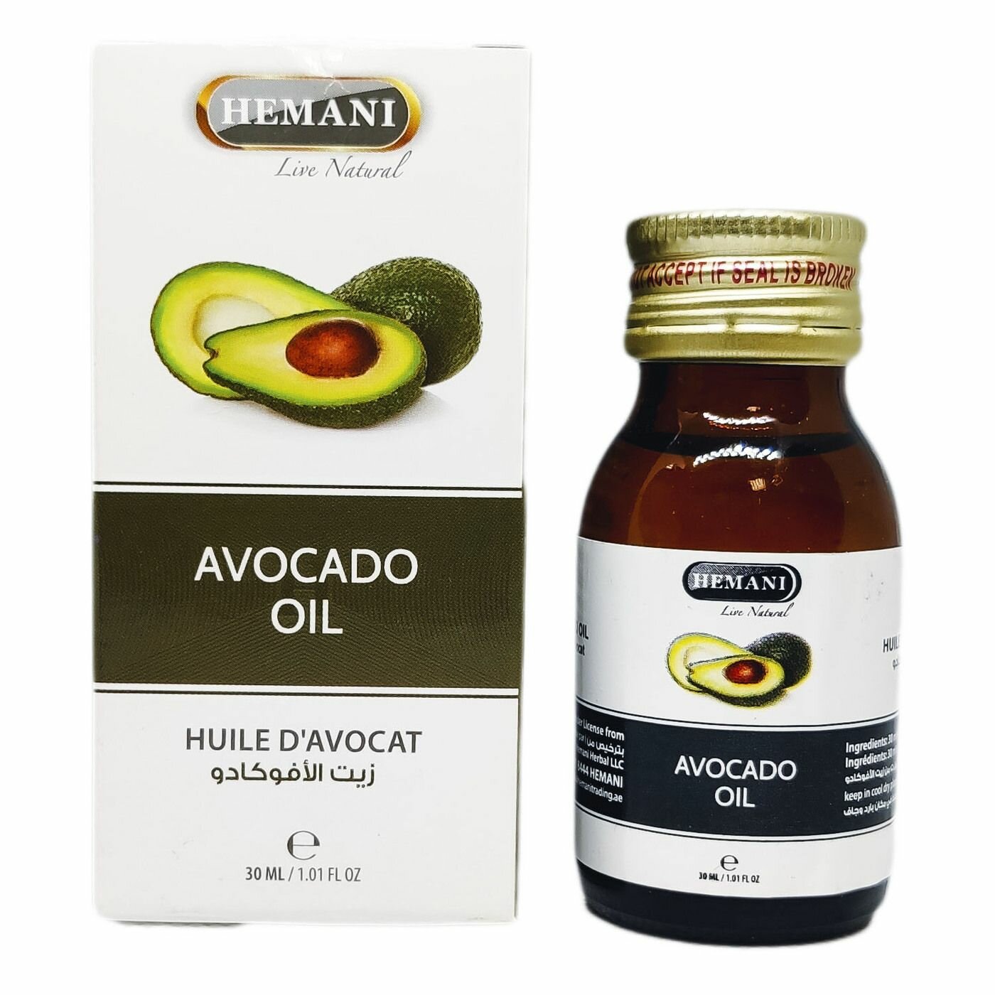 Hemani AVOCADO OIL (Масло авокадо, Хемани), для кожи и волос, замедляет старение кожи, 30 мл.