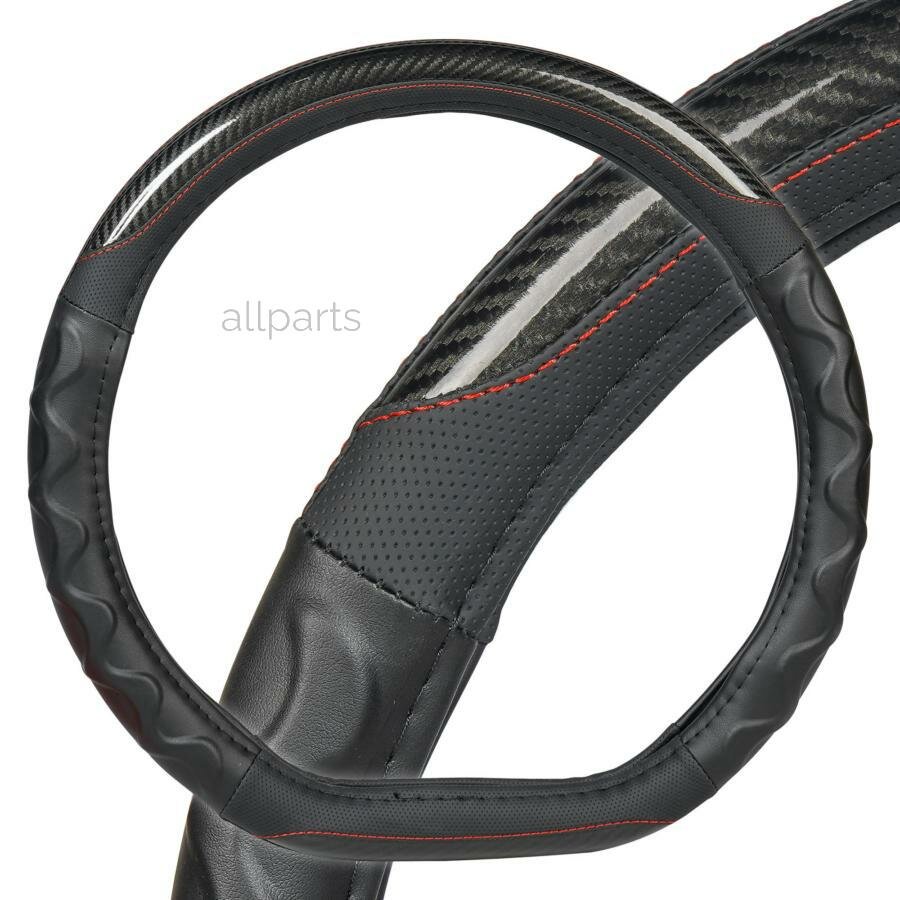 AIRLINE ADWO005 Оплетка на руль экокожа D-образная форма рельеф текстура карбон черная 38 см/М (ADWO005)