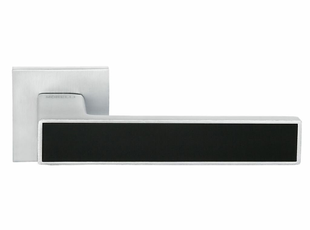 Ручка дверная Morelli MH-48-S6 SSC/BL матовый хром/черный, для межкомнатных дверей на квадратной розетке комплект