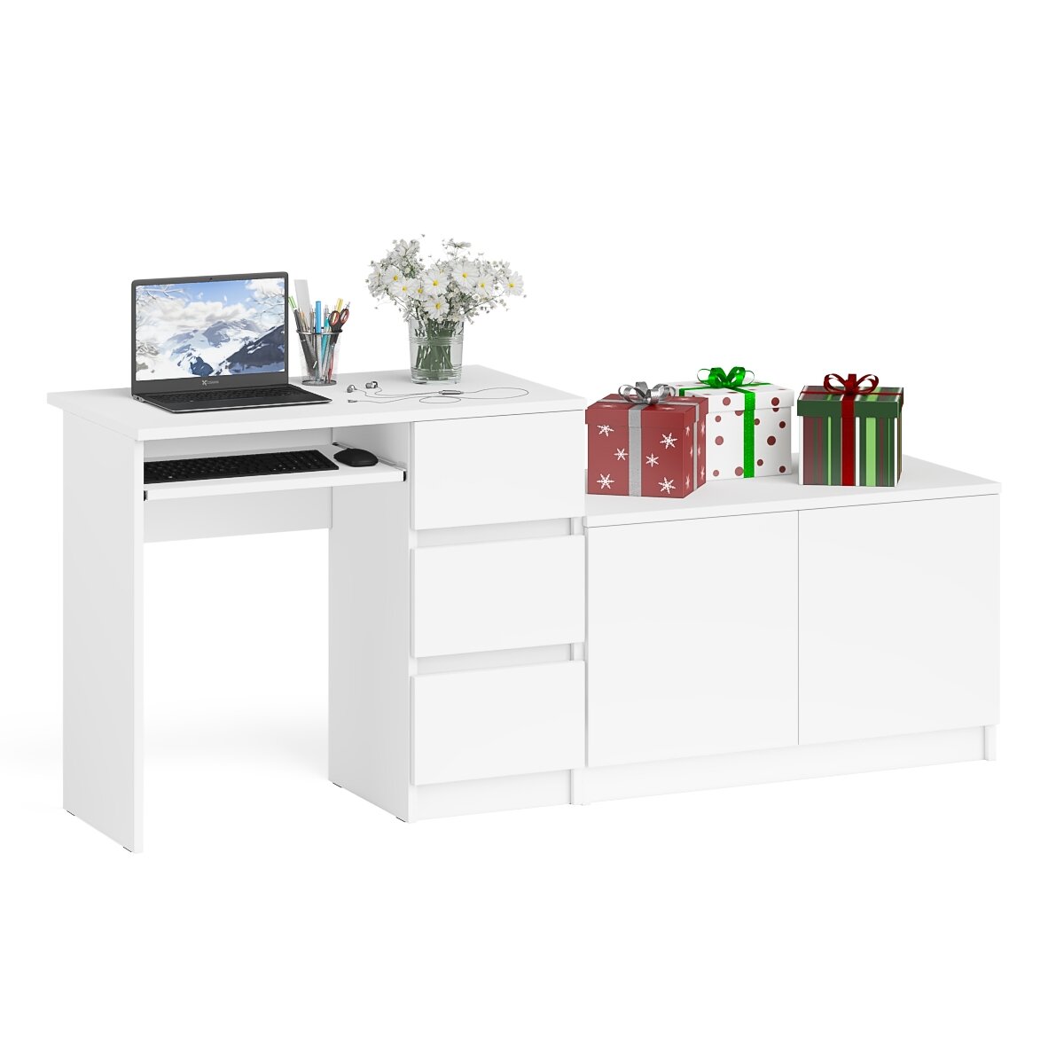 Стол компьютерный СВК Мори МС-6 ящики справа и тумба МА900 белый