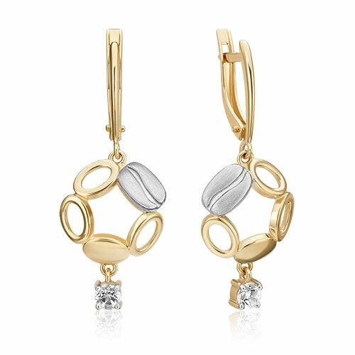 Серьги, комбинированное золото, 585 проба, родирование, топаз