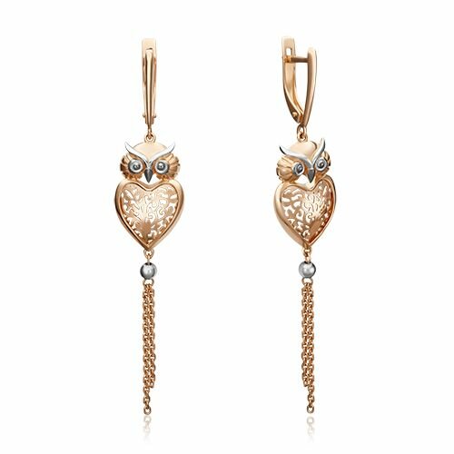 Серьги, комбинированное золото, 585 проба, родирование