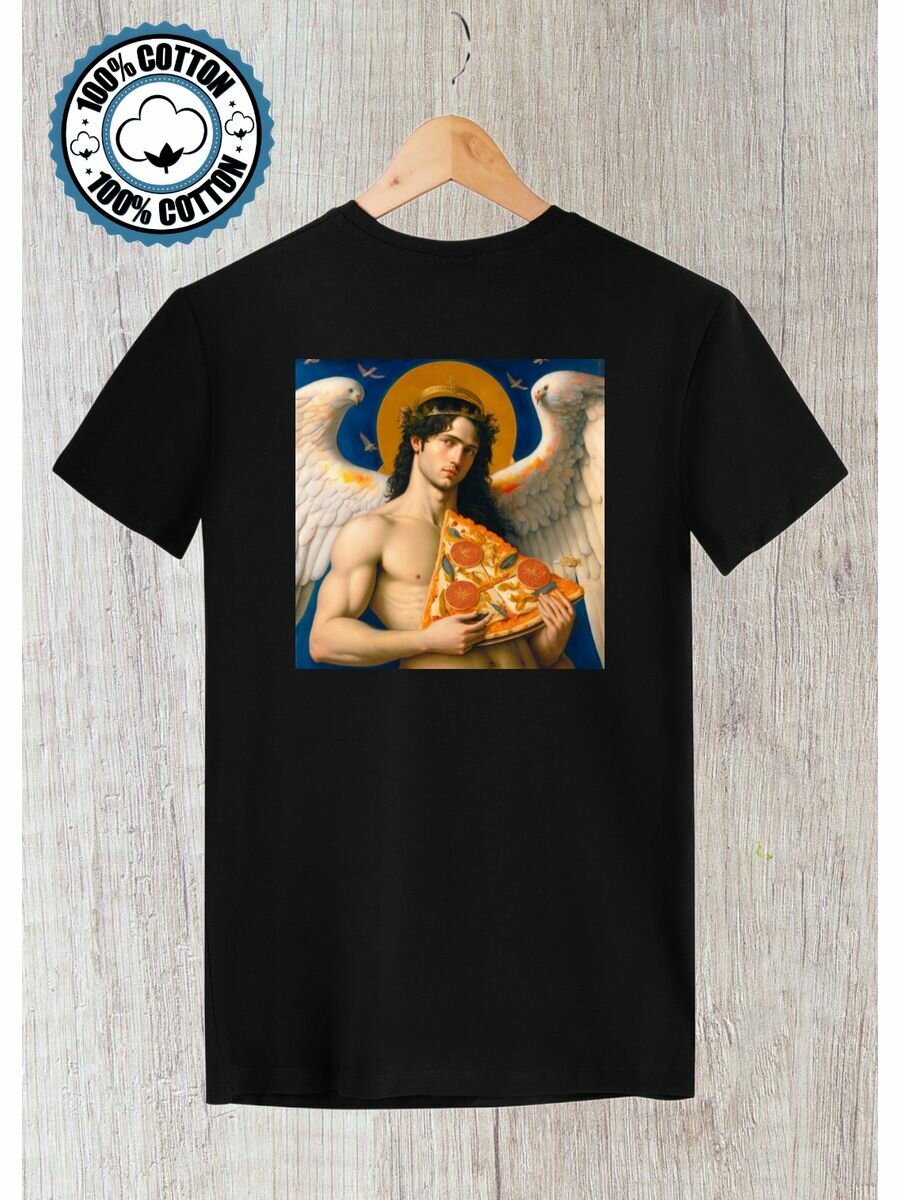 Футболка мужчина ангел с пиццей