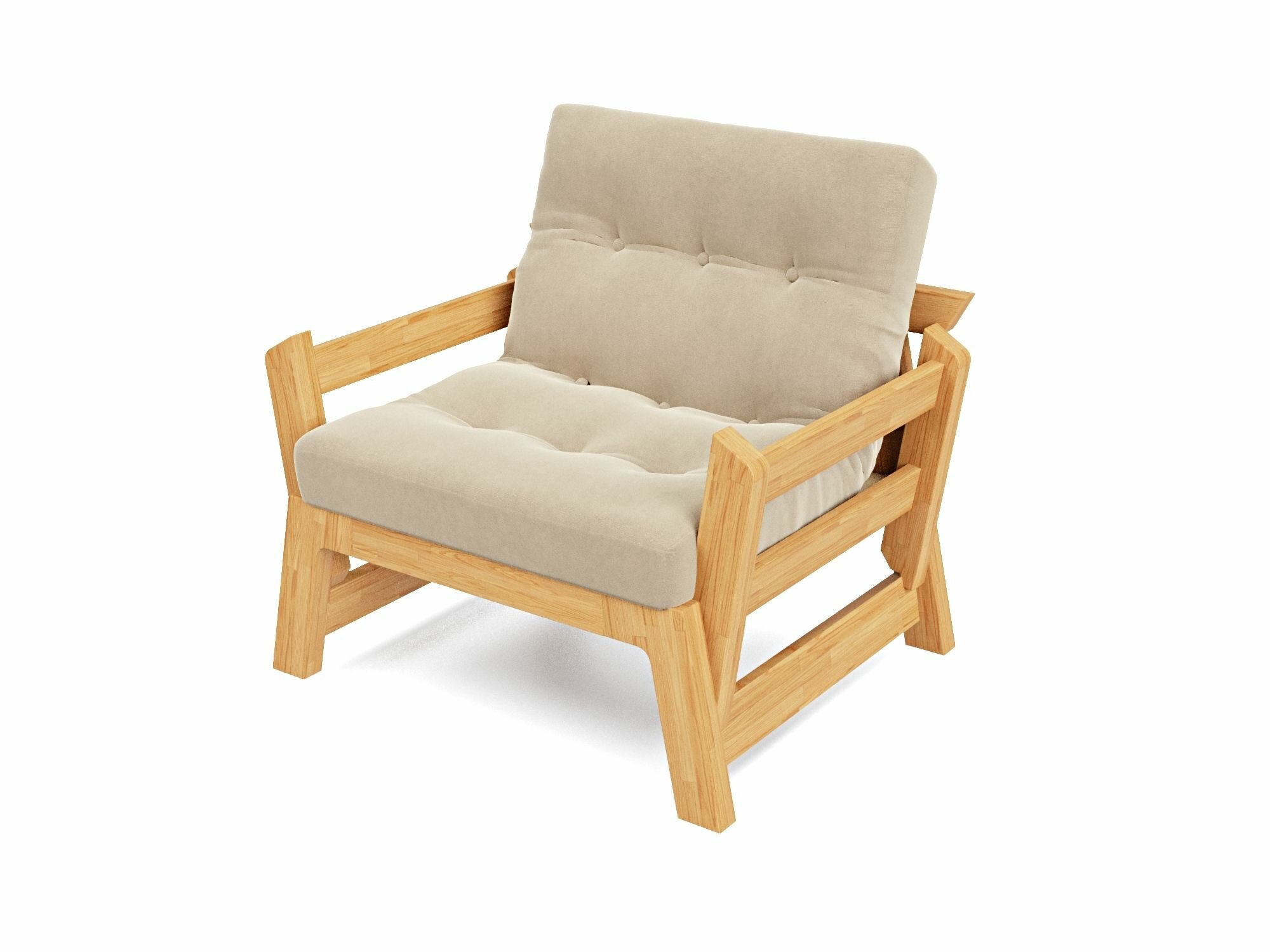 Кресло Arsko Мод, бежевое-сосна, велюр, деревянное, мягкое, для дачи, для кафе и бара, на веранду, в террасу, для бани