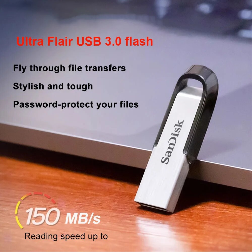 SanDisk Ultra Flair USB 3.0 флешка 32 ГБ / 64 ГБ / 128 ГБ / 256 ГБ / 512 ГБ 32 GB