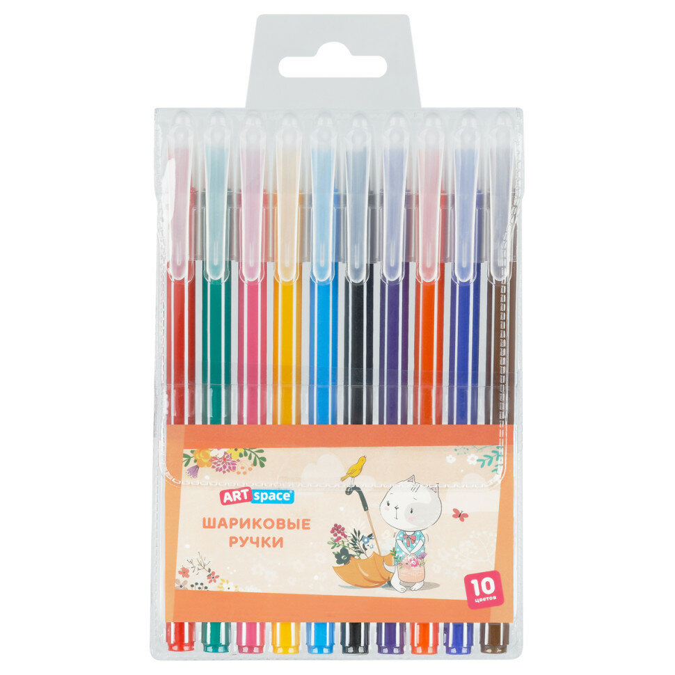 Набор шариковых ручек ArtSpace "Рисунки. Funny animals", 10шт, 10цв, 1,0мм, европодвес, 359089