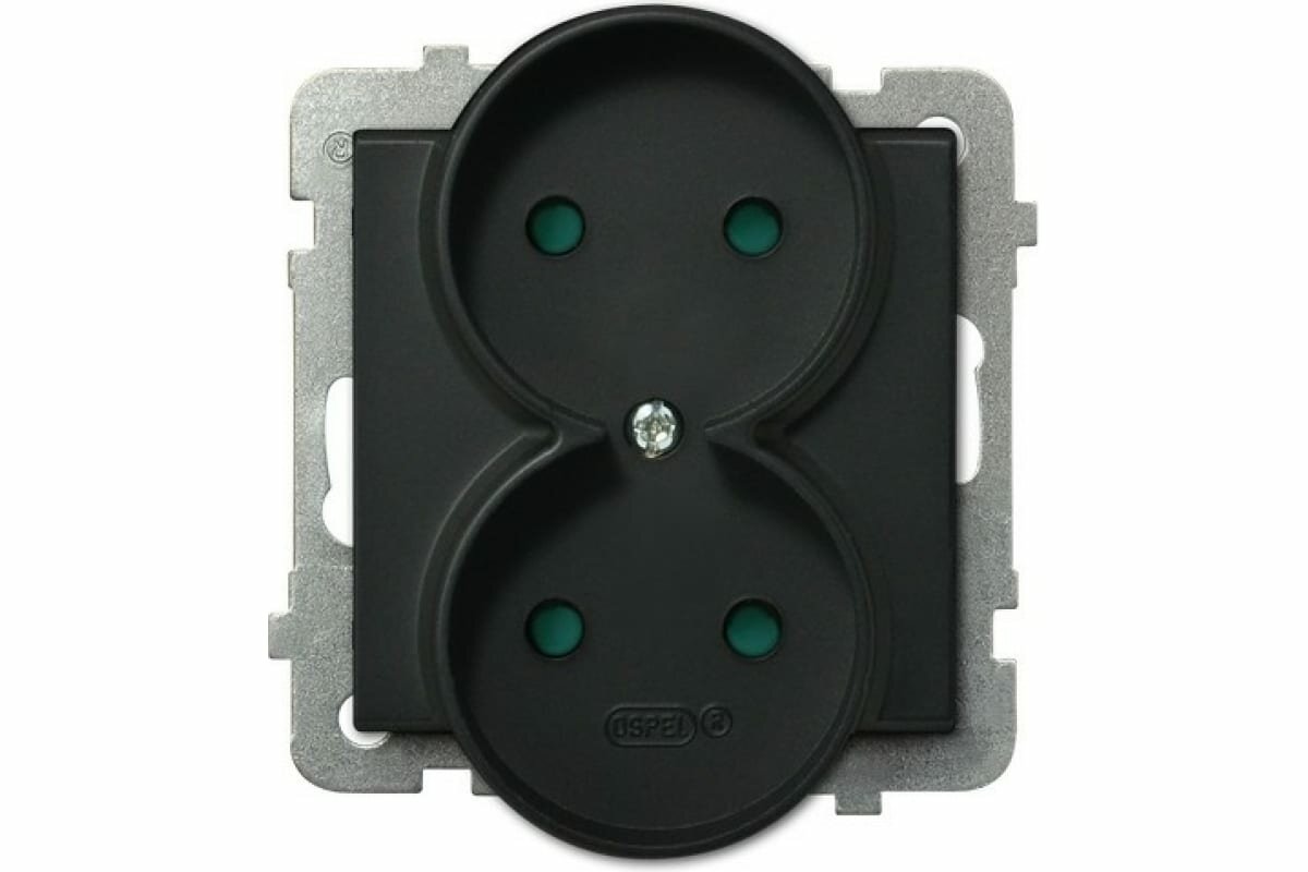 Ospel Sonata розетка 2-я без заземления со шторками без рамки черный металлик GP-2RRP/m/33