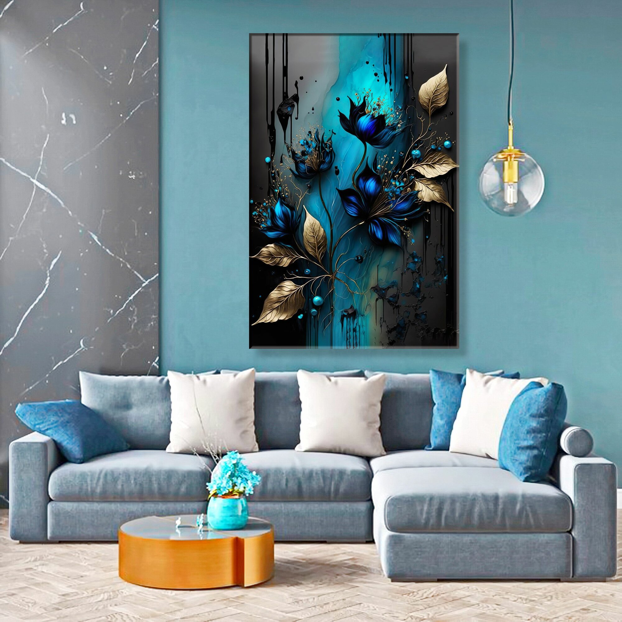Картина для интерьера на холсте "Королевский синий цветок" 50х70 см