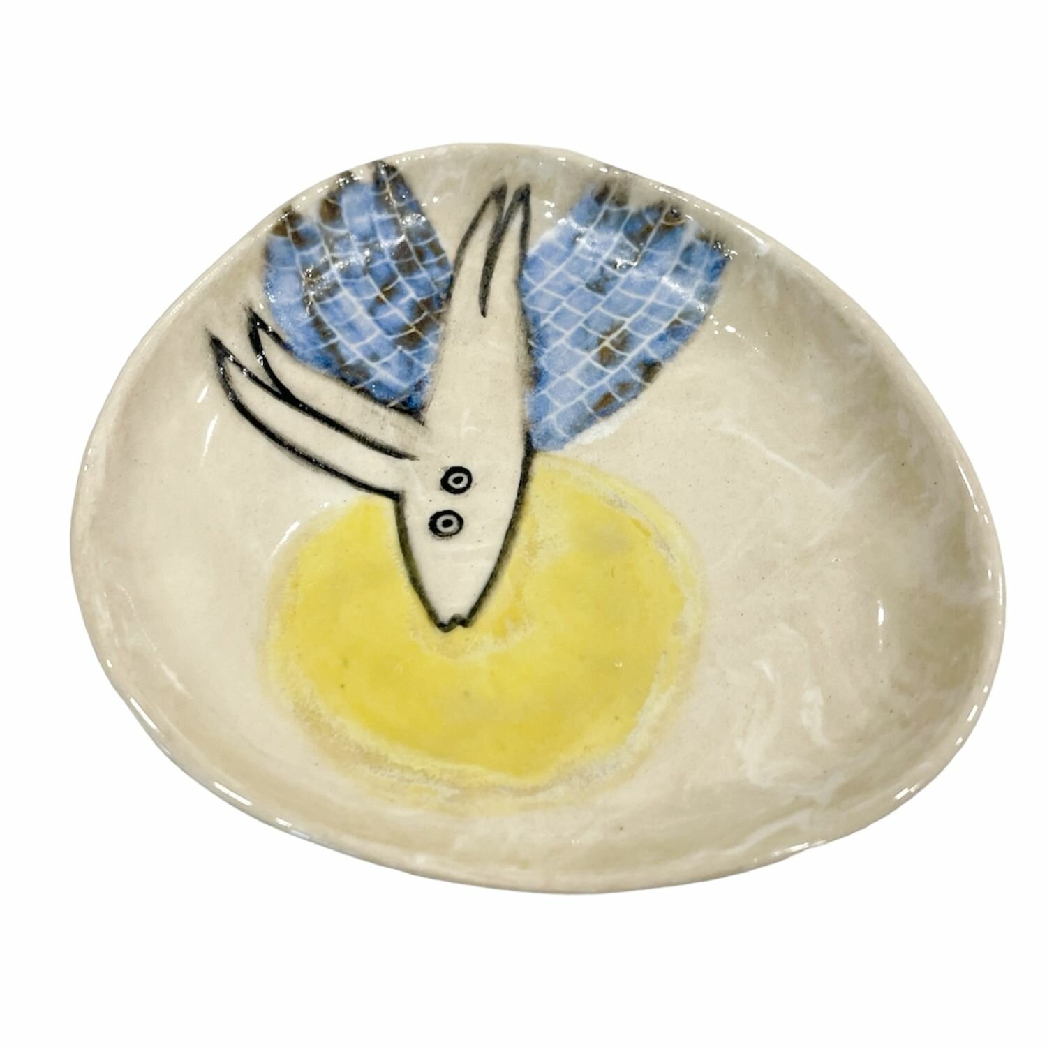 Блюдце ручной работы Катибо Заяц и Солнце, керамика, 14 см