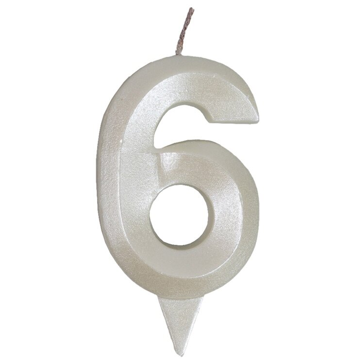 Свеча -цифра "6" Грань белый жемчуг, 7 см