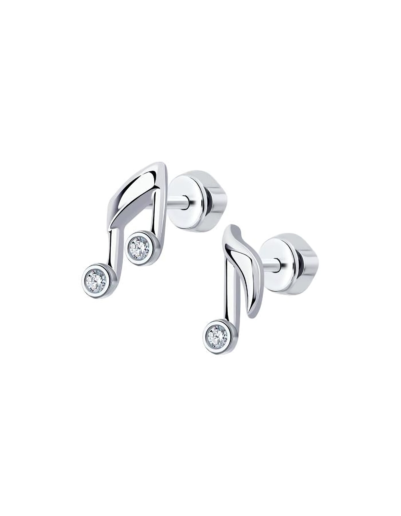 Серьги пусеты, серебро, 925 проба, родирование, фианит