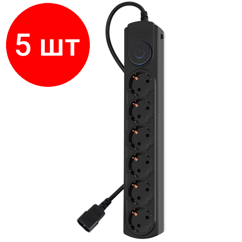 Комплект 5 штук, Сетевой фильтр Ippon BK-6-UPS-1.8-10-B 1.8м (6 розеток) черный (1804672)