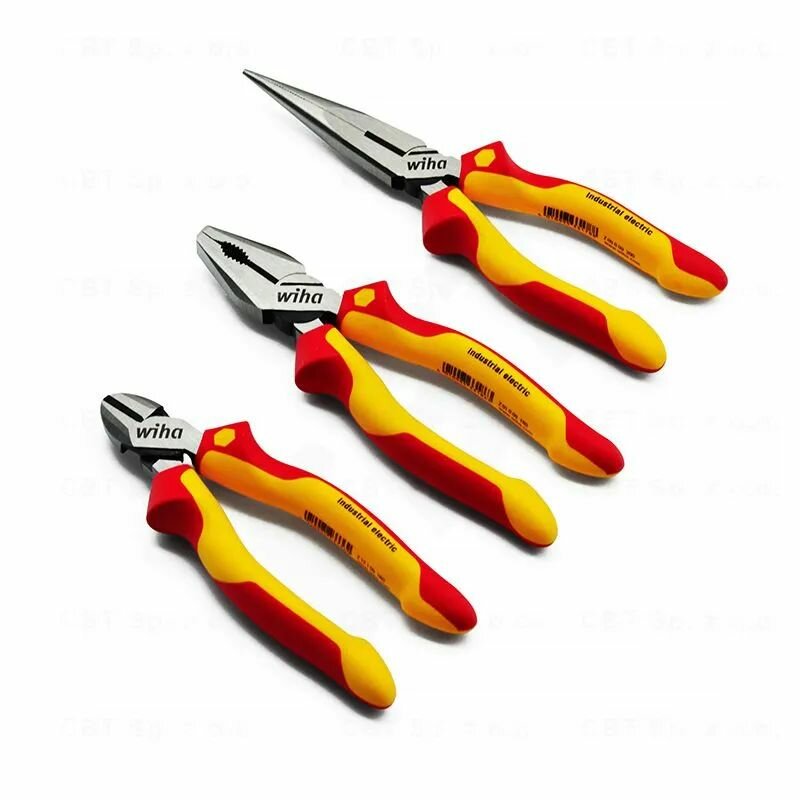 Wiha 38637 1000 В набор плоскогубцев VDE, промышленные электрические комбинированные плоскогубцы, 3 предмета, острогубцы, диагональные кусачки