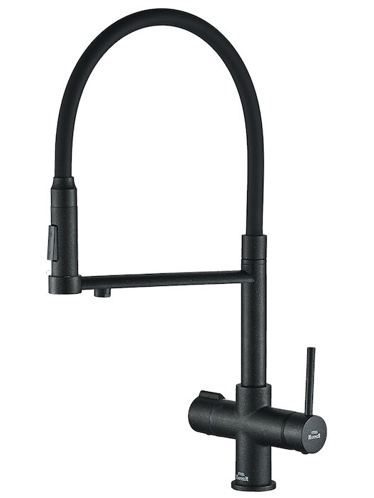 Смеситель для кухни ZORG Steel Hammer (SH 2003 BLACK) с подключением к фильтру и гибким изливом, черный