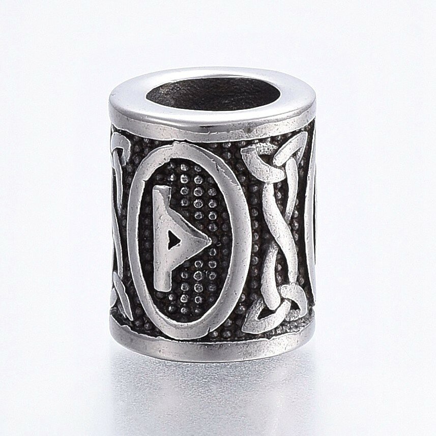 Бусина металлическая, 16х13мм, Руна Турисаз, базовый материал - нержавеющая сталь, без покрытия, с чернением, 1 шт.