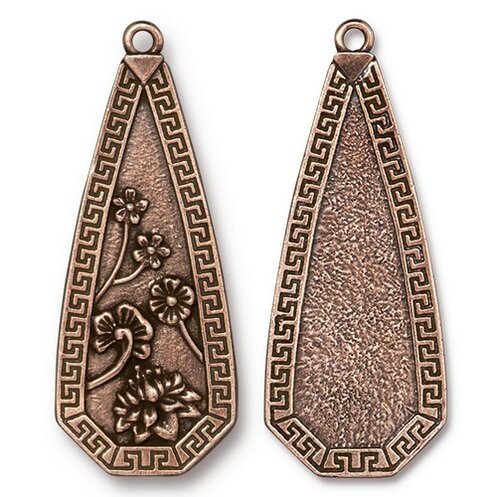 Подвеска, 58.5х23.5мм, TierraCast, Узорная капля с цветами, базовый материал - оловянный сплав, медная с чернением, 1 шт.