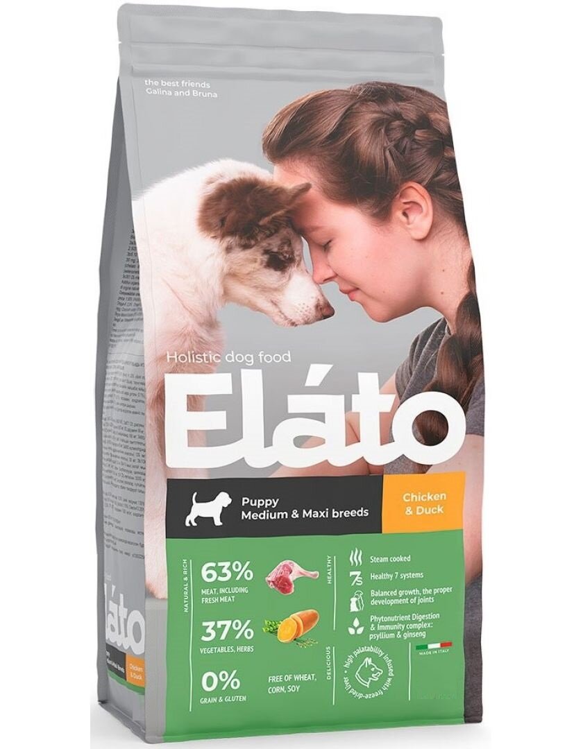 ELATO Holistic Корм для щенков средних и крупных пород Курица Утка