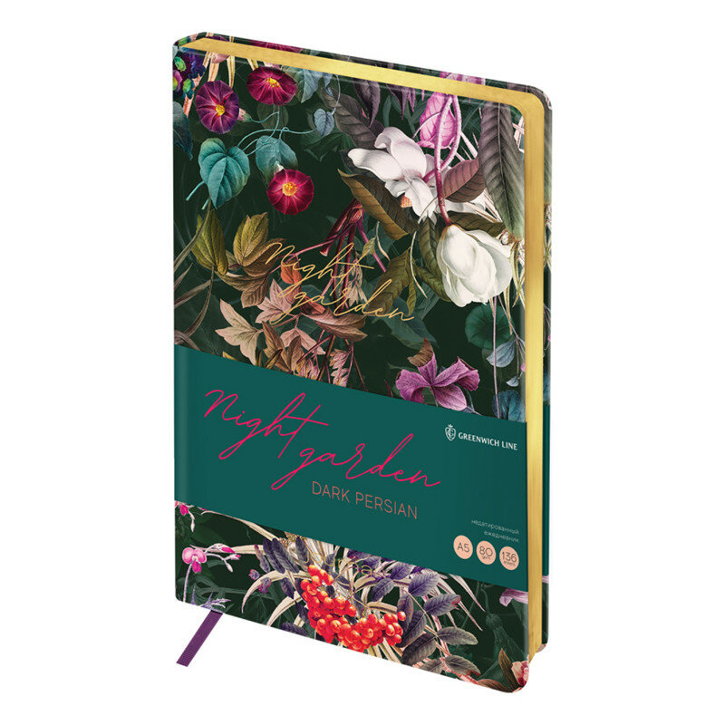 Ежедневник недатированный, А5, 136л, кожзам, Greenwich Line "Night garden. Dark persian", тон. блок, 342853