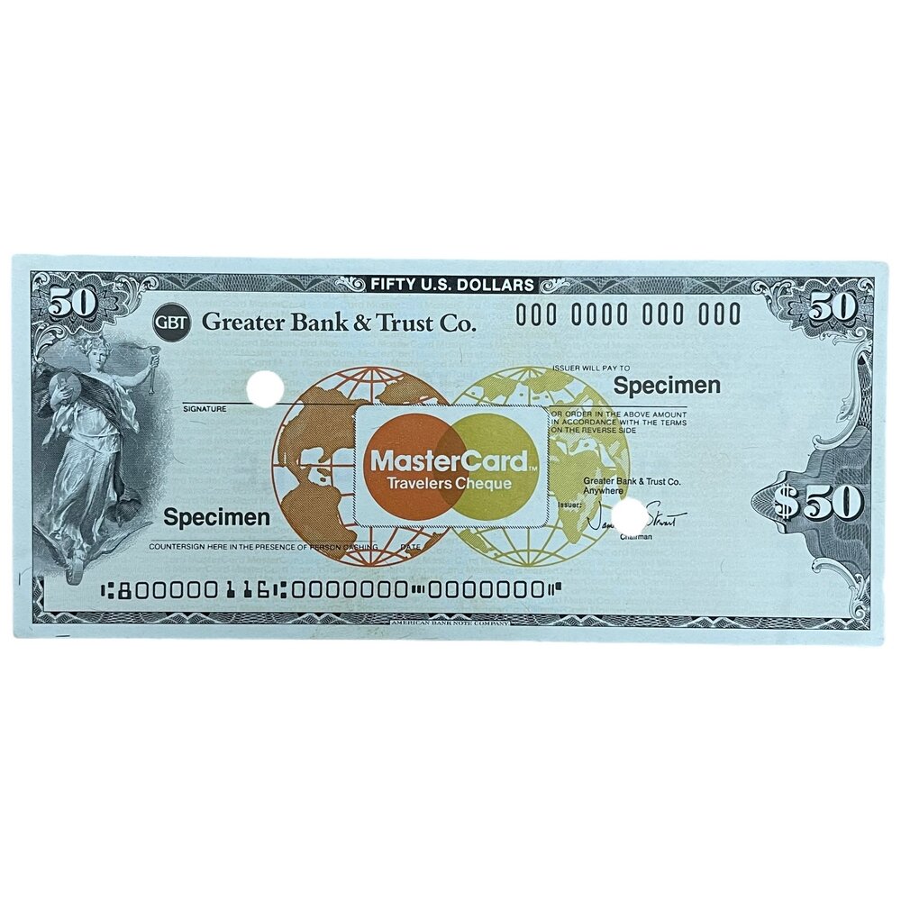 США, дорожный чек "MasterCard" на 50 долларов 1980-1990 гг. Specimen (Образец)