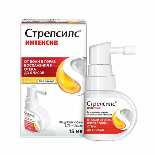 Стрепсилс Интенсив мед-лимон спрей для местного применения дозир. 8,75мг/доза 15мл
