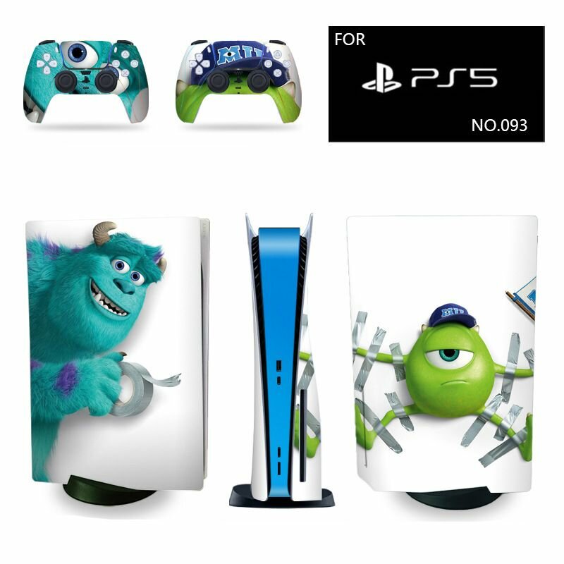 Наклейка виниловая защитная на игровую консоль Sony PlayStation 5 Fat Disc Edition, Корпорация монстров, полный комплект с геймпадами