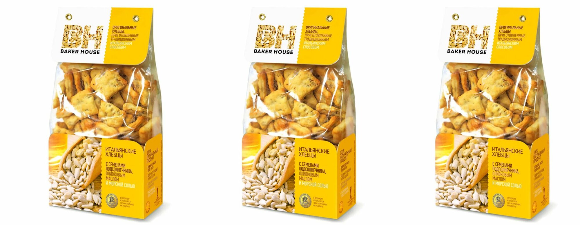 Baker House Хлебцы Итальянские с семечками, солью,250 г,3 шт