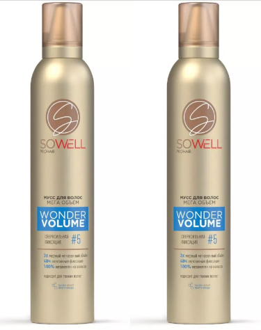 Мусс для волос SoWell, Wonder Volume, мега объем от корней, сверхсильной фиксации, 200 мл, 2 шт