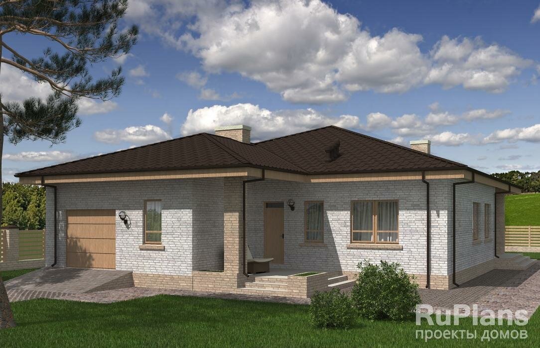 Одноэтажный дом с террасами (143 м2, 13м x 17м) Rg5241