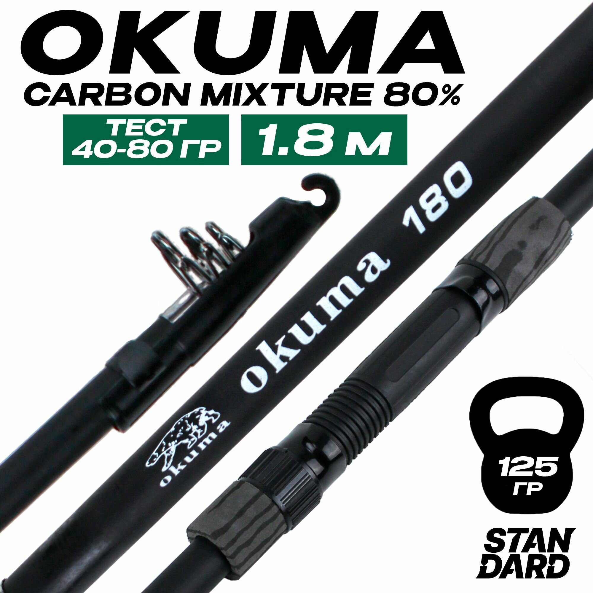 Спиннинг для рыбалки "OKUMA" 180 см. тест: 60-120 г. Средне-быстрый строй