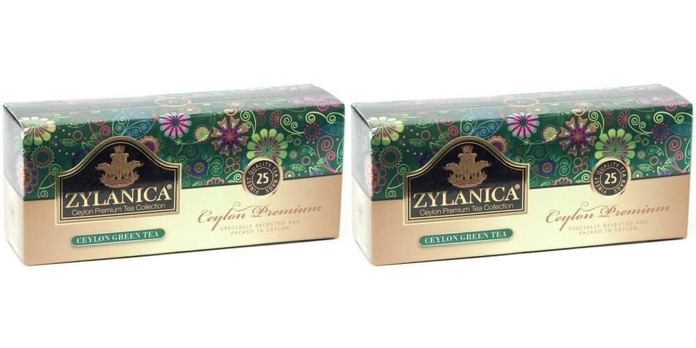 Zylanica Чай зеленый "Ceylon Premium Collection", 25 пакетиков х 2 гр, 2 шт