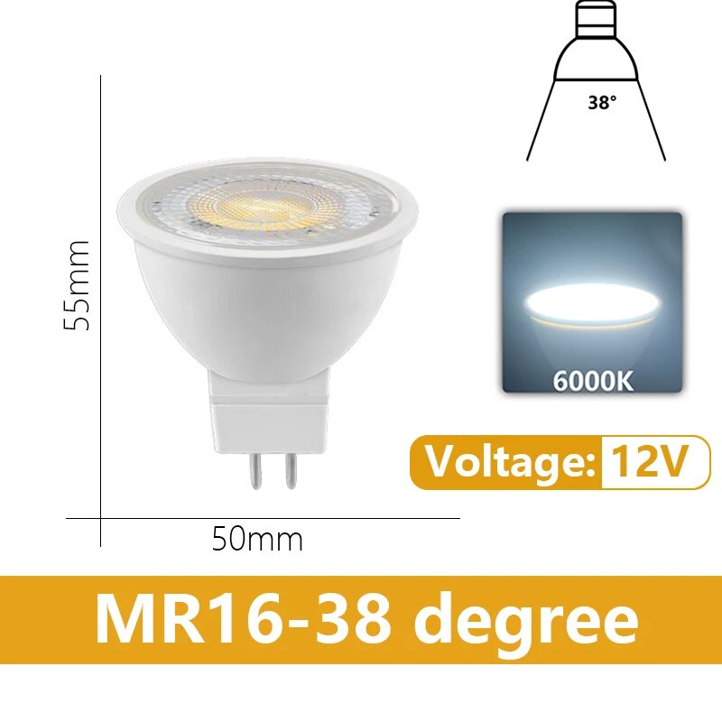 Светодиодный прожектор MR16 12V 7W 6000K 38degree