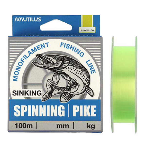 Леска Nautilus "Spinning Pike" (Желтый флуоресцентный), 0.22 мм, 100 м