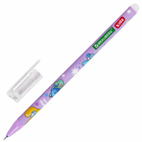 Ручка стираемая гелевая BRAUBERG KIDS "AMONG CATS", синяя, линия 0,35мм, 144099