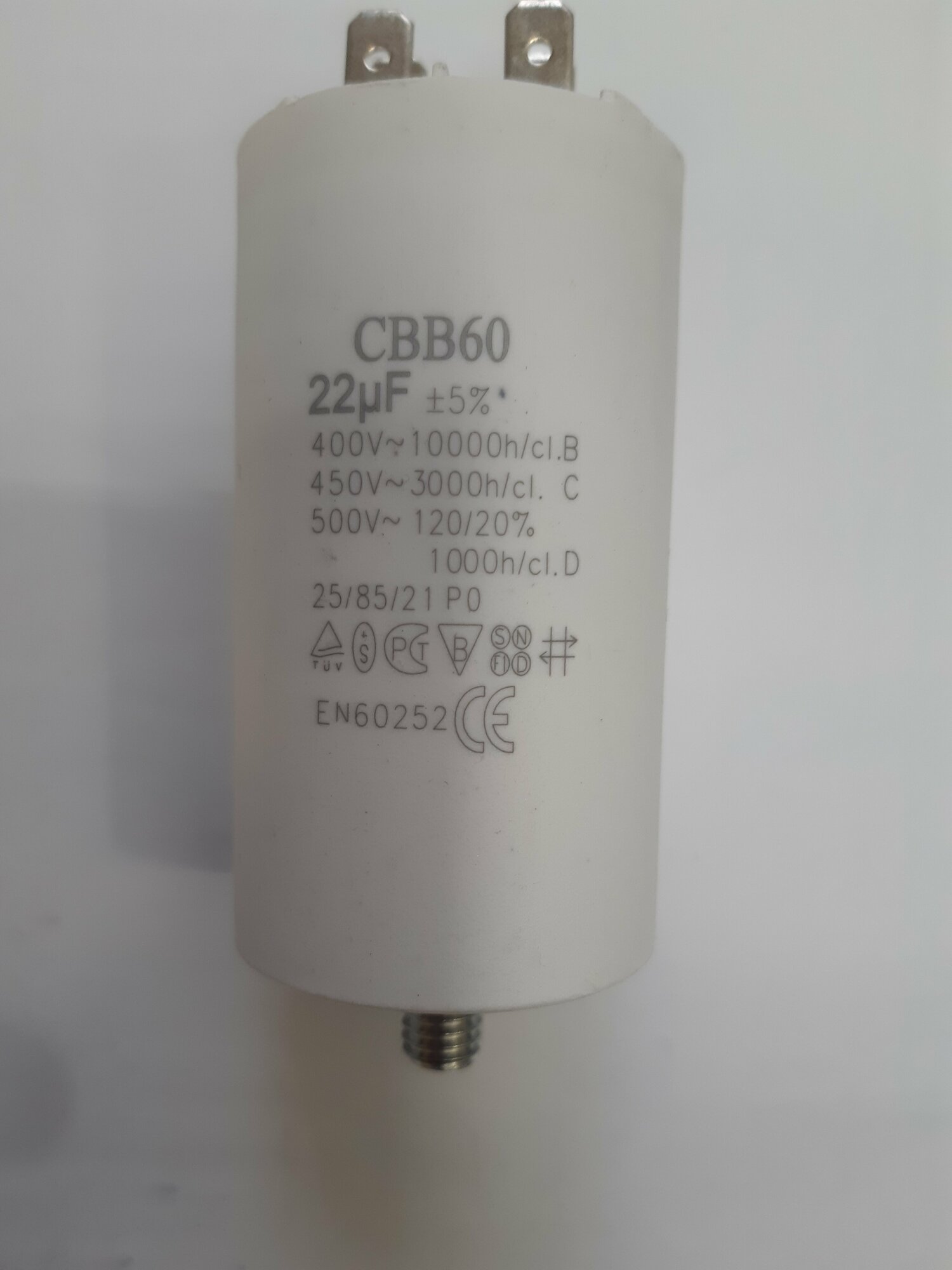 Конденсатор пусковой 22mF 450V CBB60 capacitor с креплением на корпусе