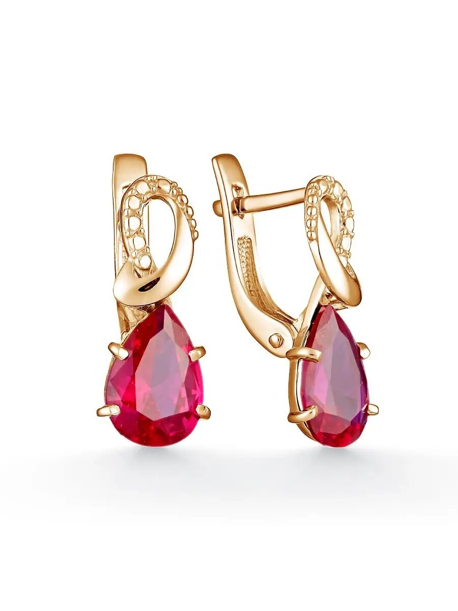 Серьги, красное золото, 585 проба, бриллиант, рубин