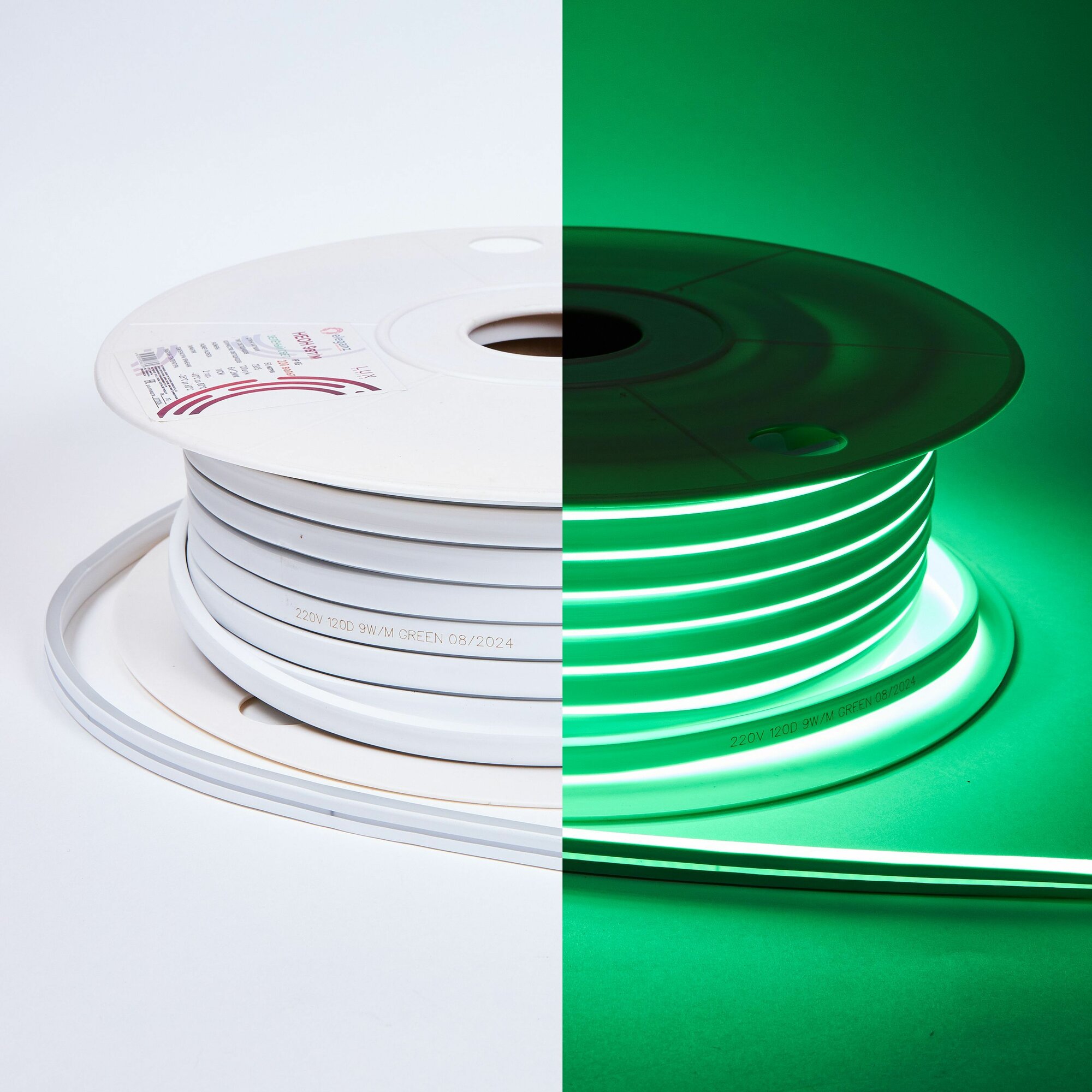 Светодиодная лента неоновая гибкая LUX 220V Eleganz 9 Вт, 2835, 120 LED, IP65 Зеленый свет, 10м