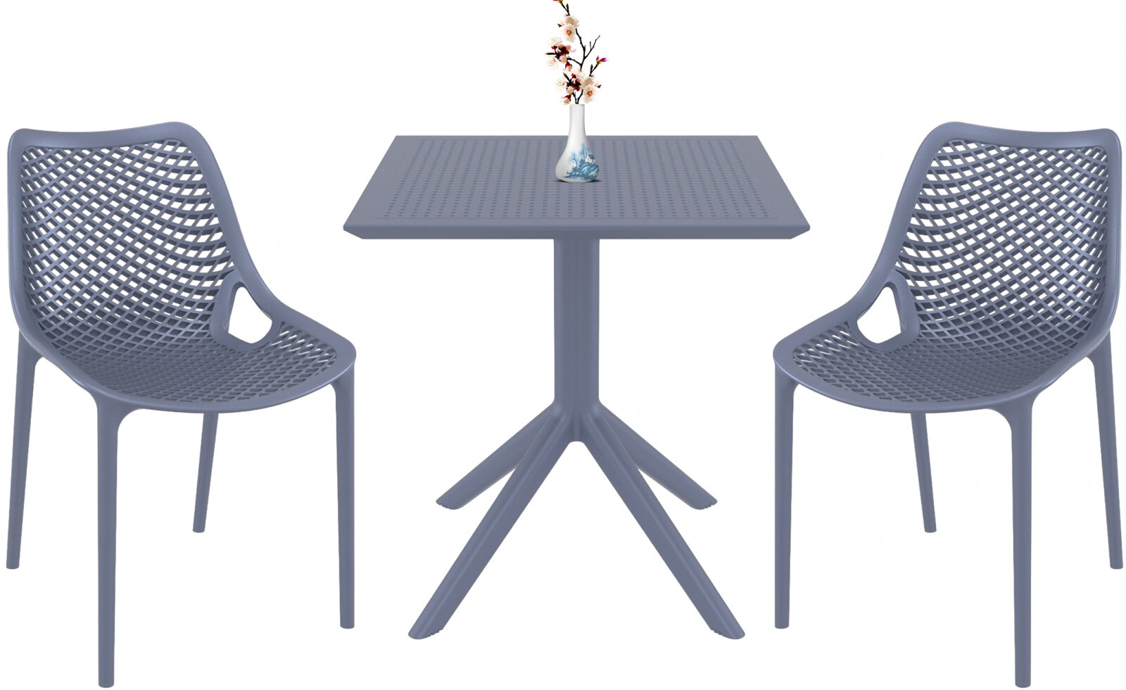 Комплект садовой обеденной мебели Siesta Sky 70 Air, стол 70х70 см и 2 стула, цвет темно-серый, Турция