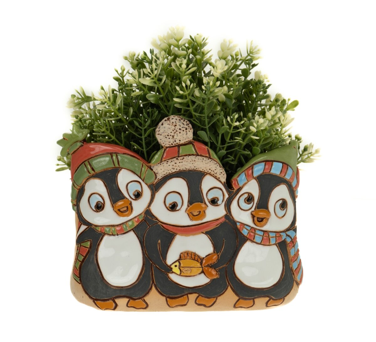Пингвинчики с рыбкой кашпо необычное керамика