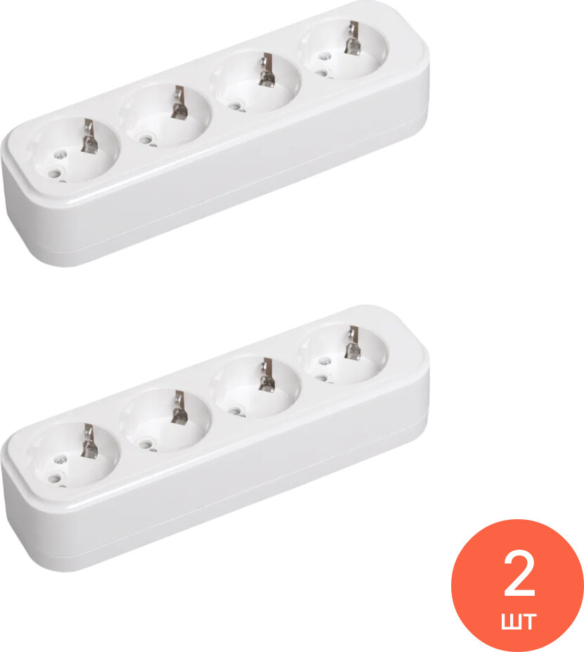Блок розеток IEK / ИЭК Classic К04 2Р+РЕ, 4 гнезда 16А 3.5кВт 250В с заземляющими контактами, белый KYP11-16-04-00-Z / колодка электрическая для удлинителя (комплект из 2 шт)